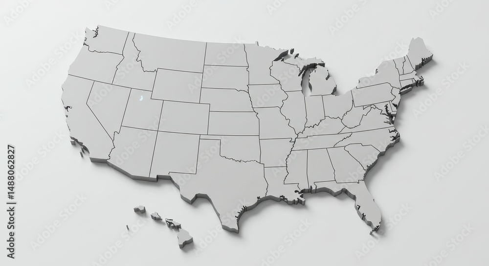 United States Map - 3D Rendered Minimalist Stock Illustration | Adobe Stock