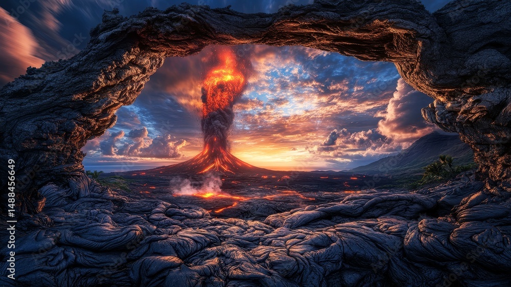 Nature-inspired Wildlife Portrait Dramatic Eruption of Volcano ...