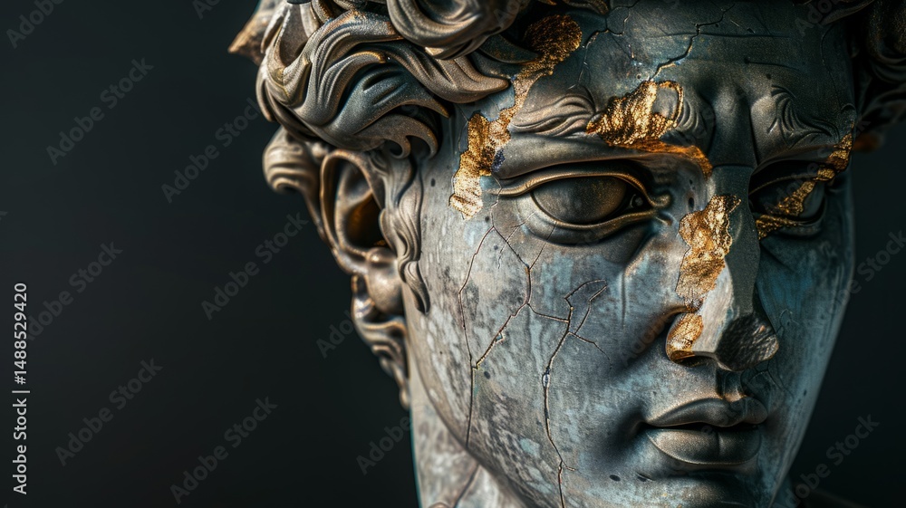 Ancient Greek Bust Gold Accents - A fragmented marble bust, showcasing ...