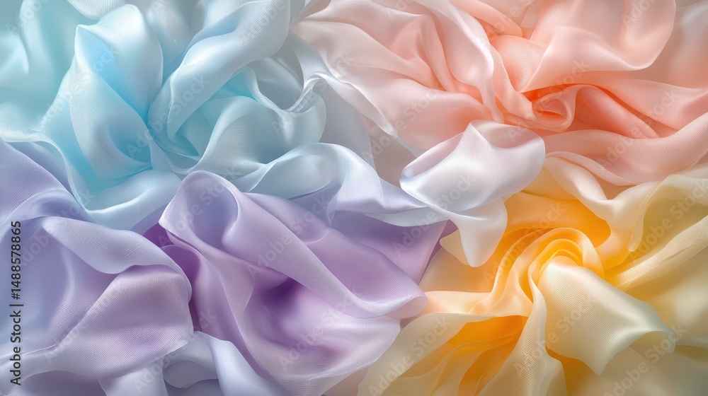 Collection of luxurious silk fabrics in spectrum of vibrant colors ...