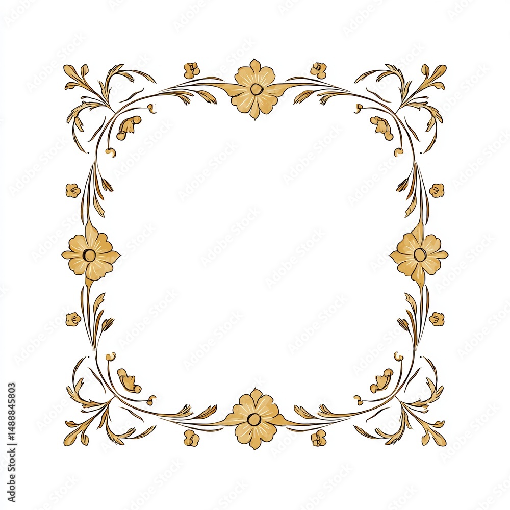 Elegant golden square frame with floral designs Stock Illustration ...