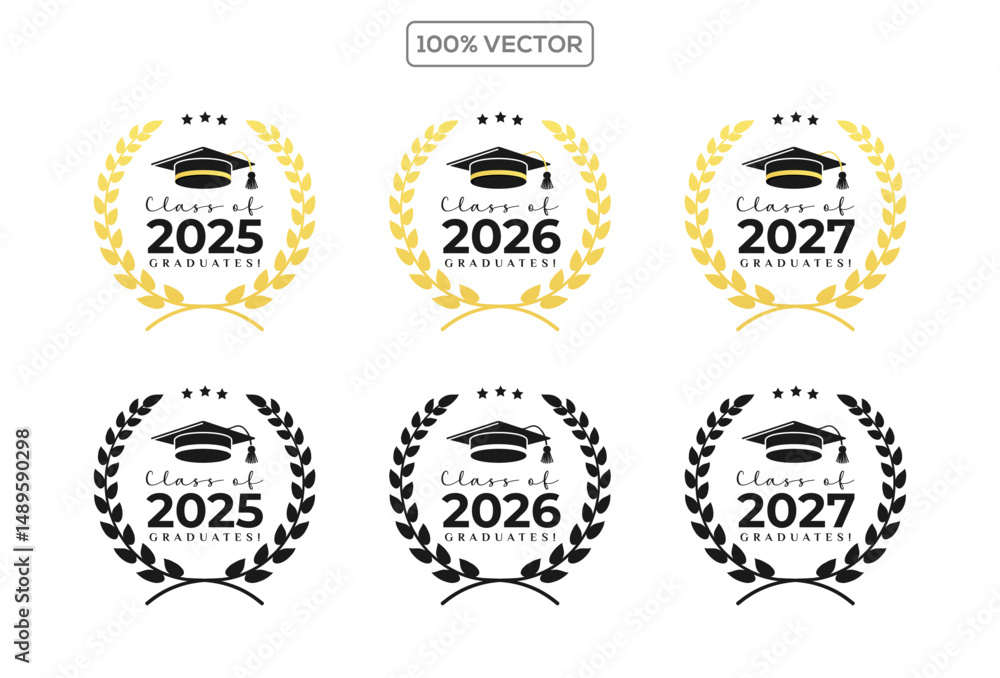 Set of class of 2025 2026 2027 graduation award emblem design template ...