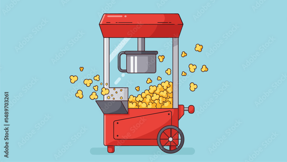 Red Popcorn Machine with Overflowing Popcorn - Fun Vector Illustration ...