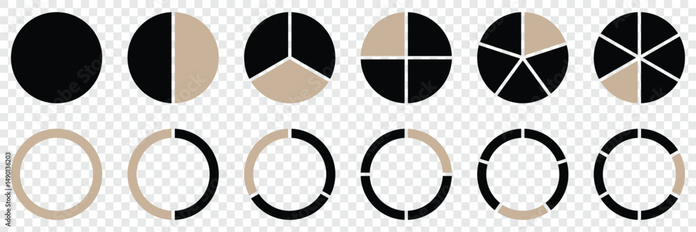 Pie chart set, Pie chart divided 1,2,3,4,5,6 equal parts. Stock Vector ...