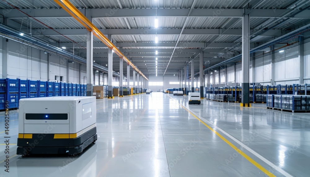 Dawn in a Functional Refrigerated Warehouse with Robotic Pickers Stock ...