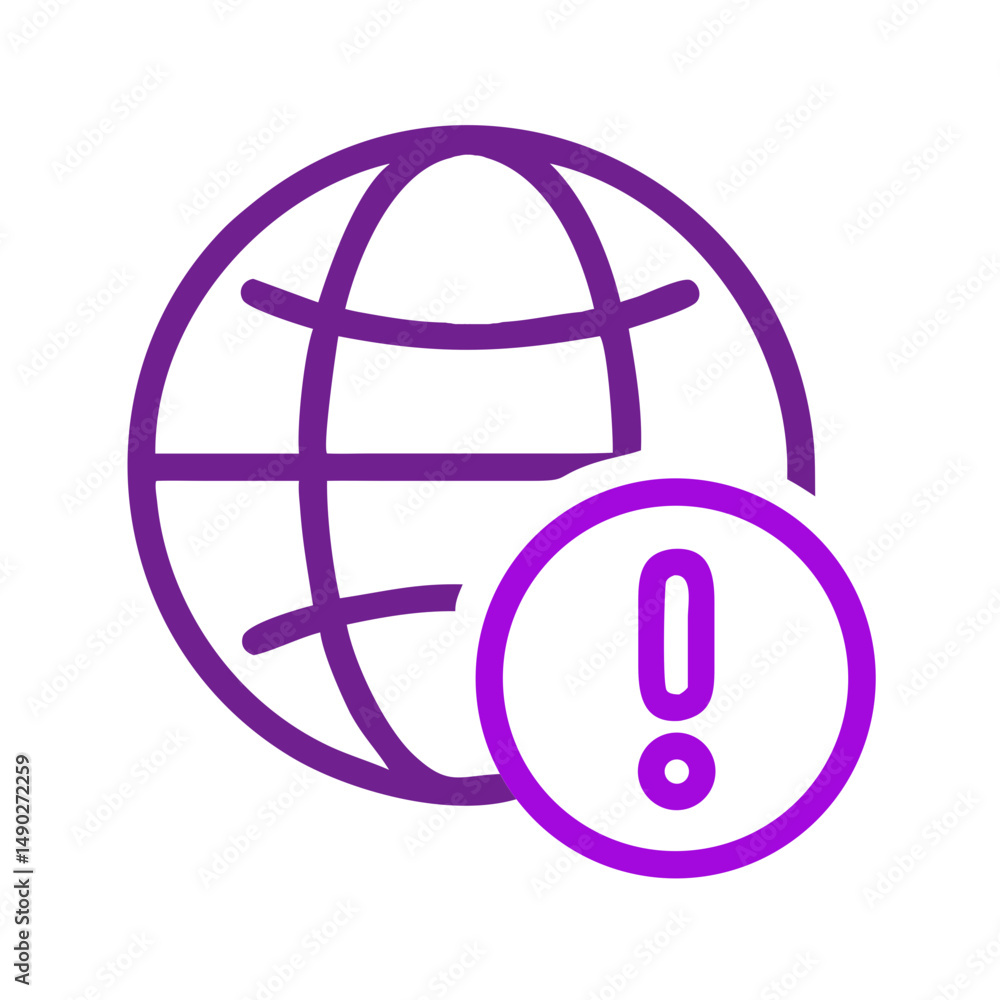 Travel alerts icon in outline style with globe and warning sign Stock ...