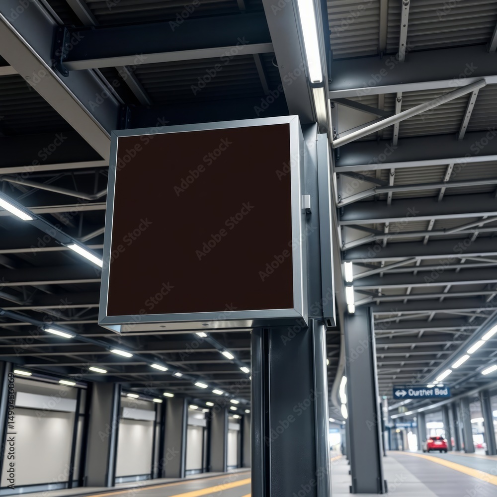Compact billboard on a subway pillar square format with steel ...