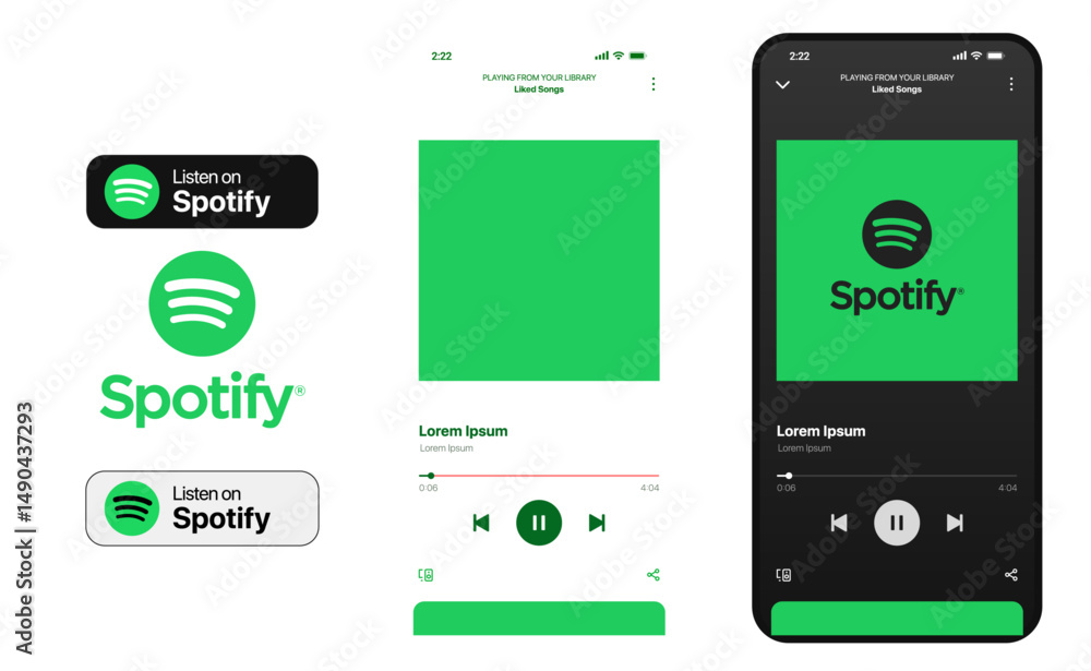 Spotify interface template. Spotify cover songs mockup. social network ...