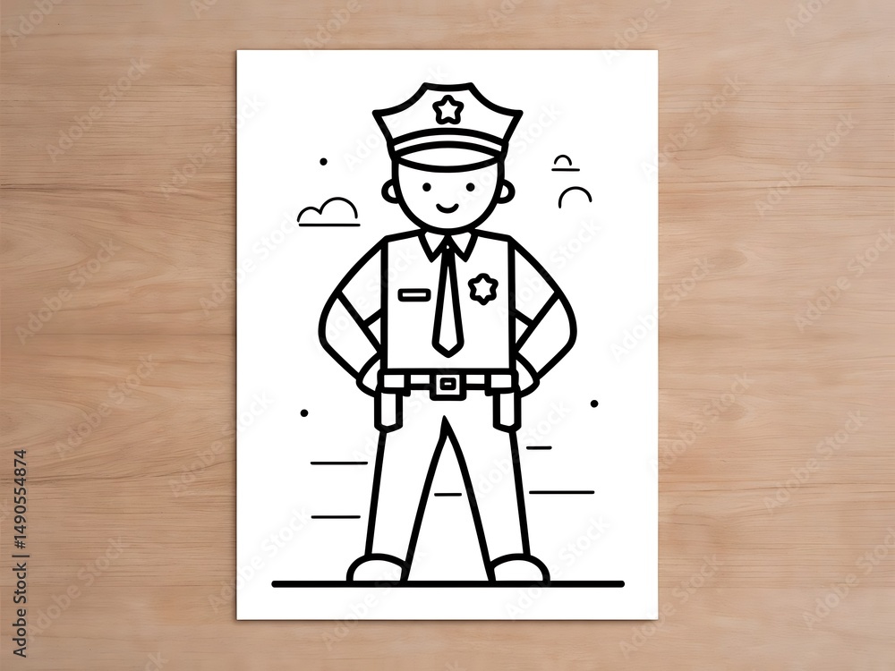 Police Officer with a Badge, Law Enforcement-Themed Coloring Page for ...