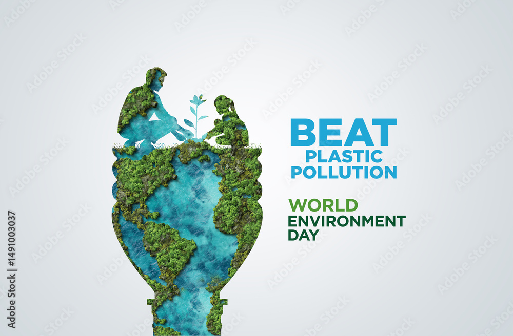 #BeatPlasticPollution, World Environment day concept 2025 3d tree background. Stock Illustration ...