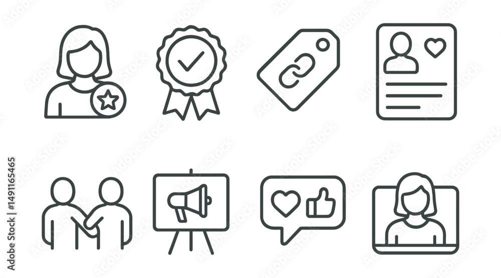 Line style icons of social media influencers: influencer icon, brand ...
