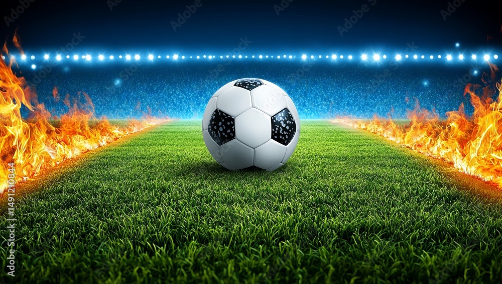 Fiery Football 2026 is an image of a soccer field consumed by flames ...