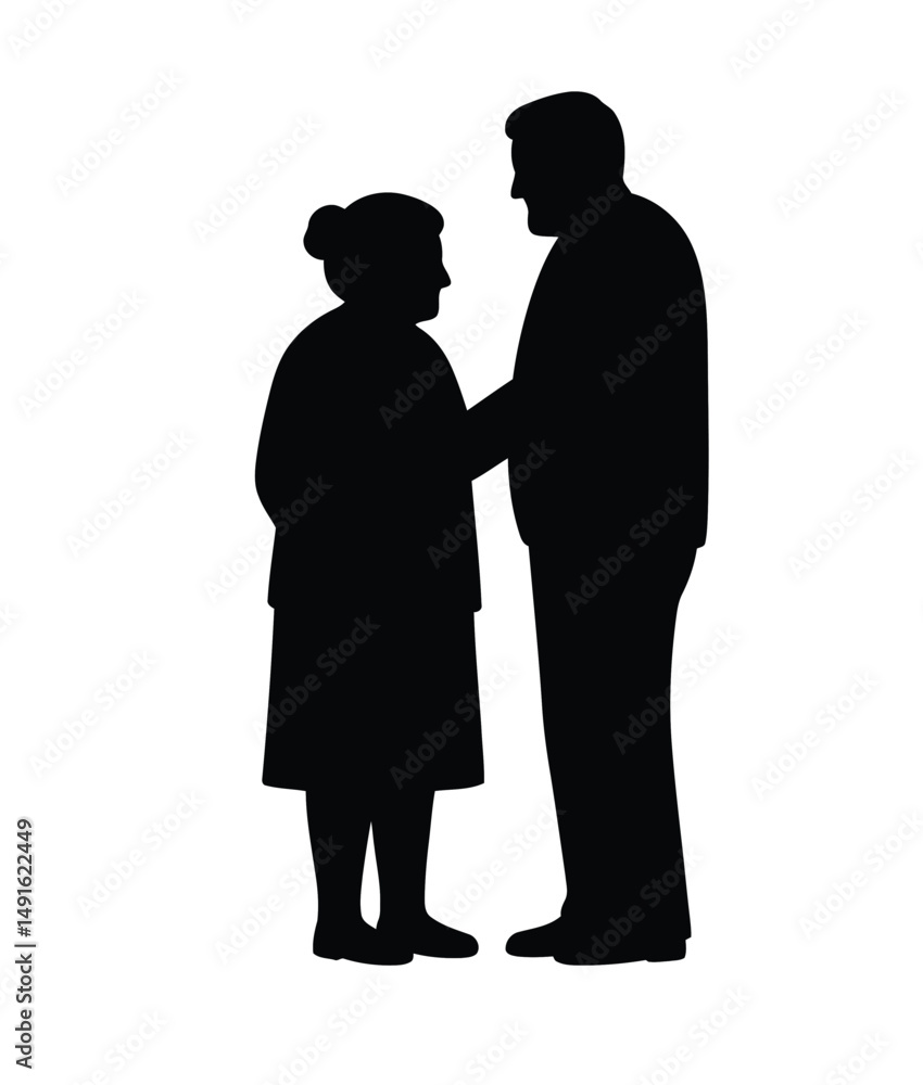 Grandparents silhouette. This image shows a black outline of an elderly ...