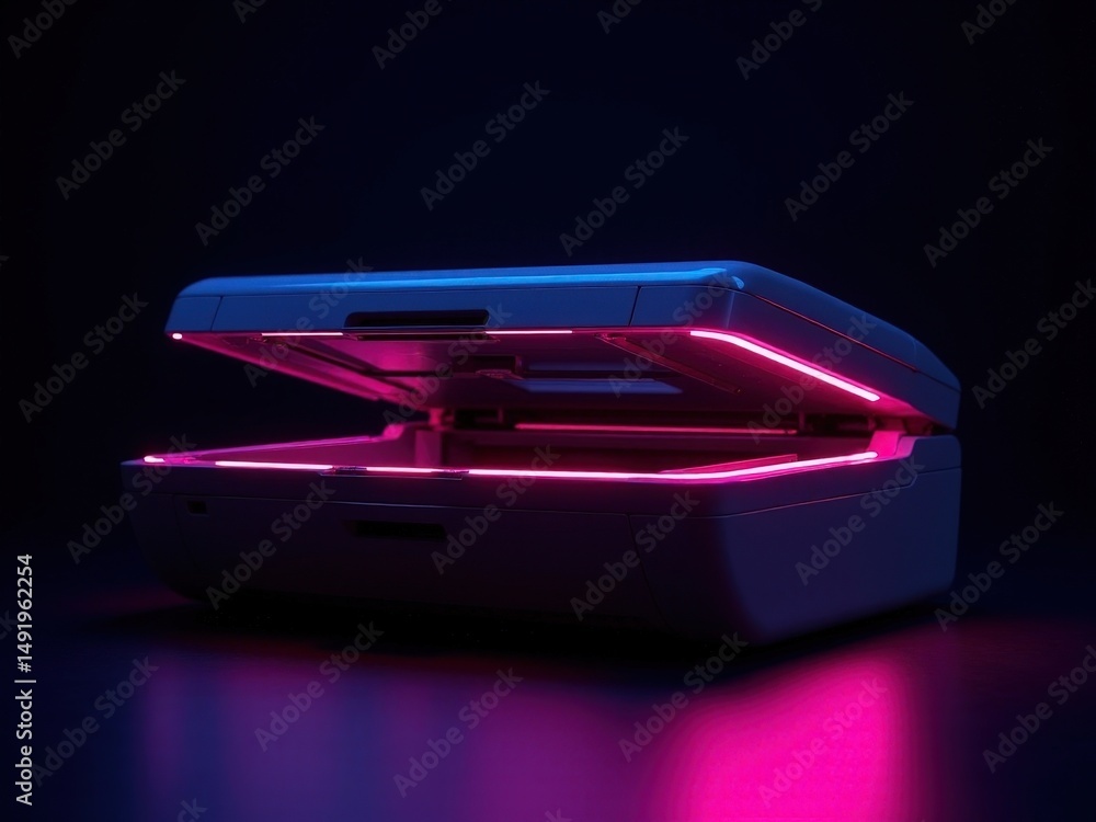 neon White box with a blue light inside. The box is open and the light ...