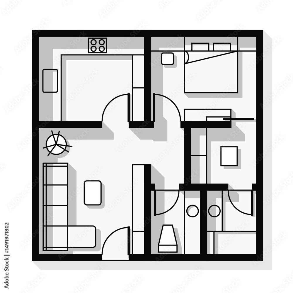 House plan with room space. Architectural design drawing with interior ...