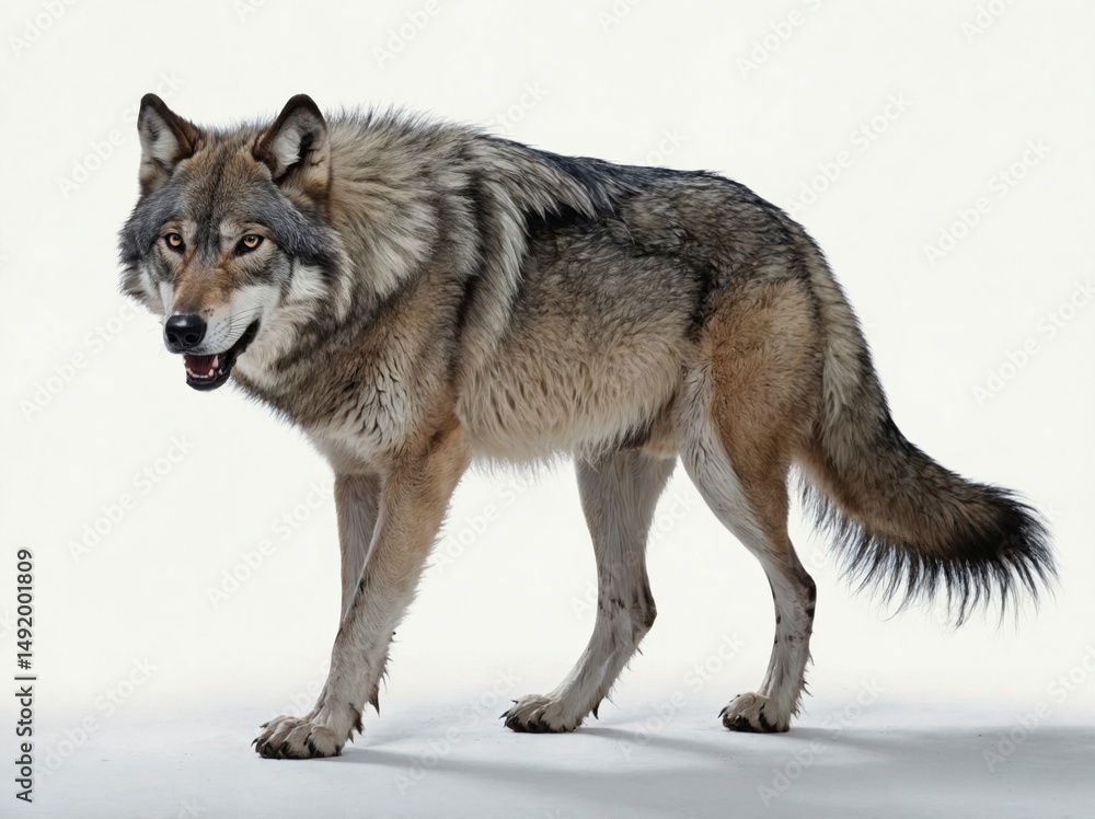 A full-body side view of a wolf in a stalking position Stock Photo ...