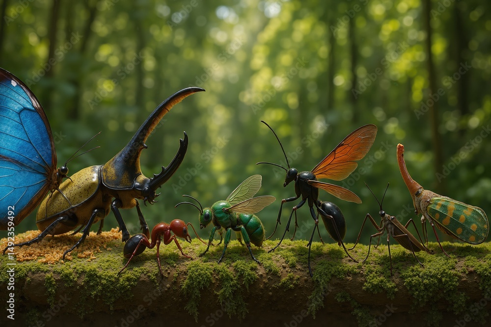 Стокове фото Amazon insects poster. Blue morpho, hercules beetle ...