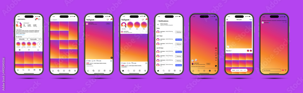 Instagram mobile UI mockup, Instagram post and story feed template ...