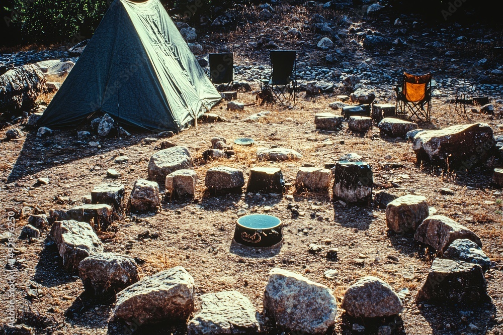 Prehistoric ritual camp with stone circle energy collectors and ...