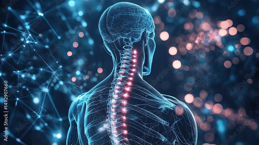 Spine structure with detailed human anatomy on a medical-themed ...