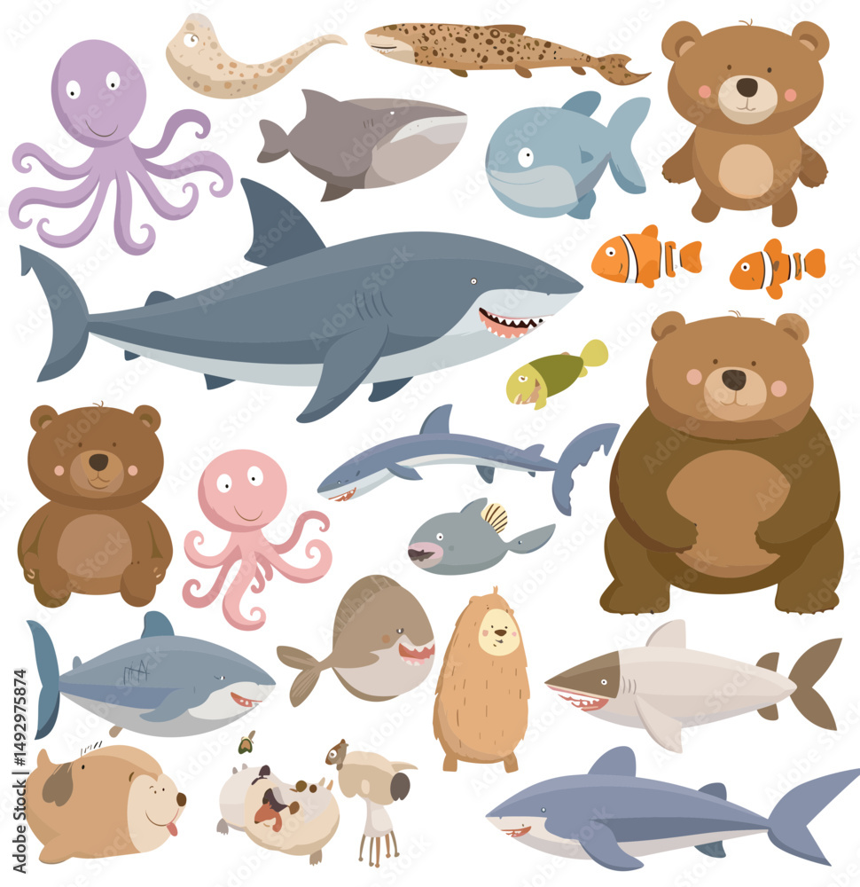 Aquatic and Terrestrial Friends: A whimsical assembly of aquatic and ...