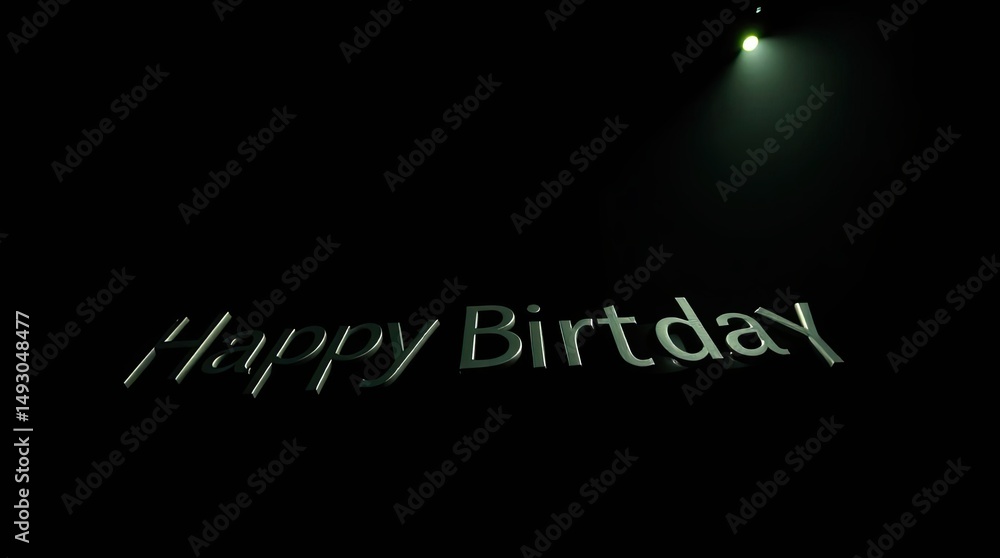 Happy Birthday greeting with spotlight shining on 3D text display Stock ...