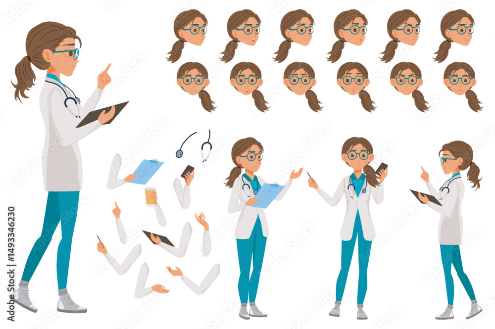 Nurse character constructor for animation with parts set. Customized ...