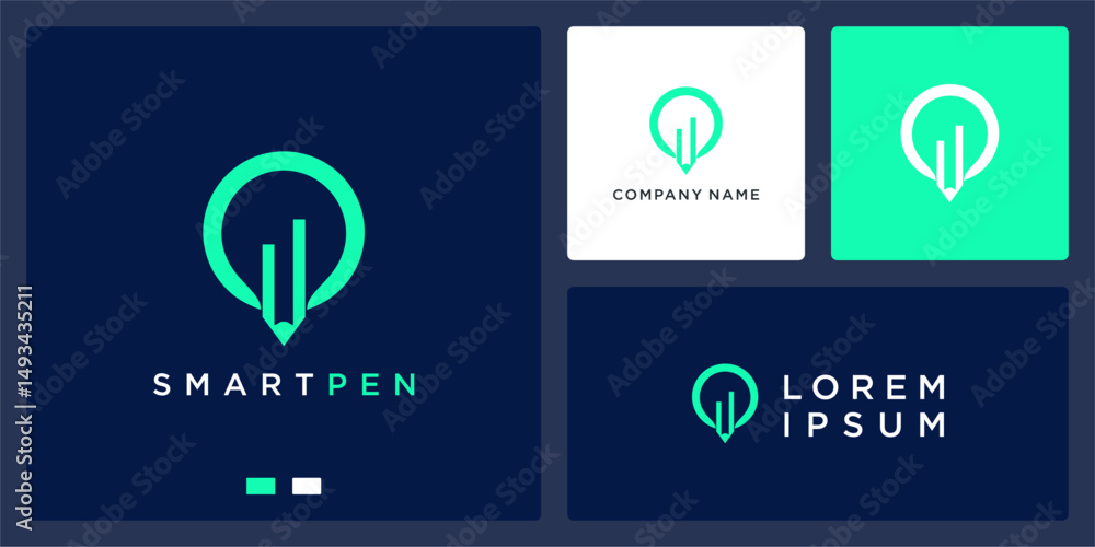 Smart creator logo with pen and bulb Stock Vector | Adobe Stock