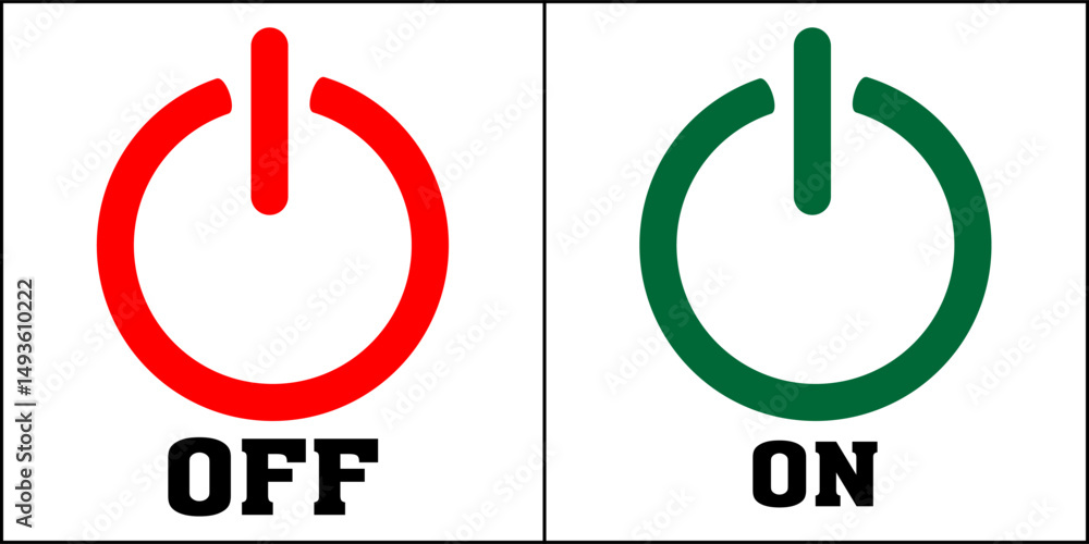 Button on off icon set. Power Turn off on vector symbol in a red, green ...