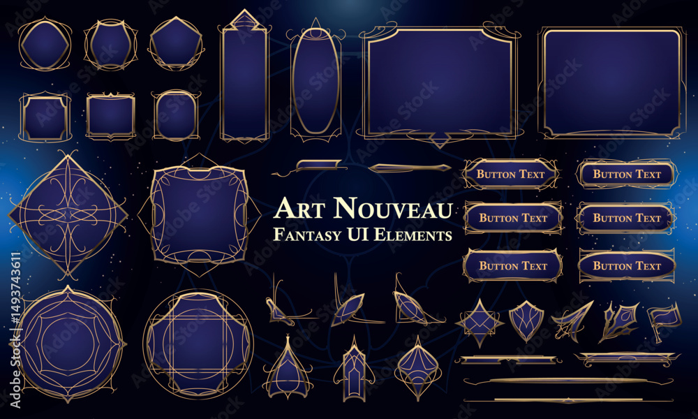 Set of Art Nouveau Fantasy Elements for user interface, poster, video ...