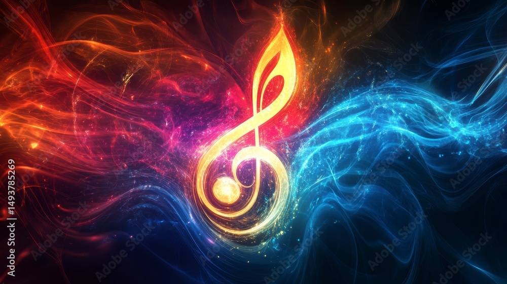 G-clef symbol in fiery and icy smoke. Stock Photo | Adobe Stock