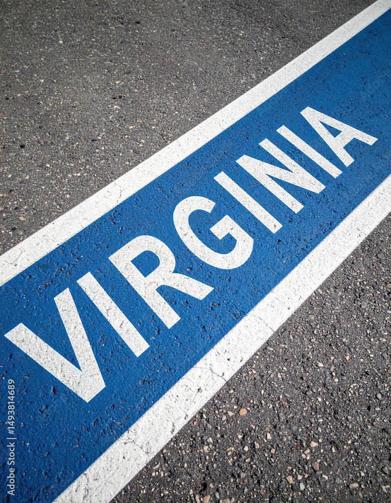 Virginia state line road marking on asphalt surface Stock Photo | Adobe ...