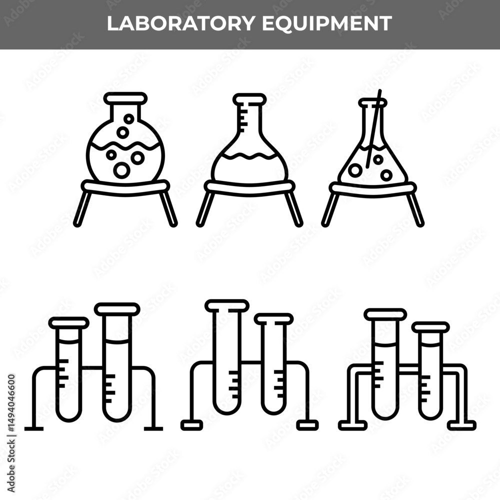Laboratory Glassware Icons with Stands and Test Tube Racks representing ...