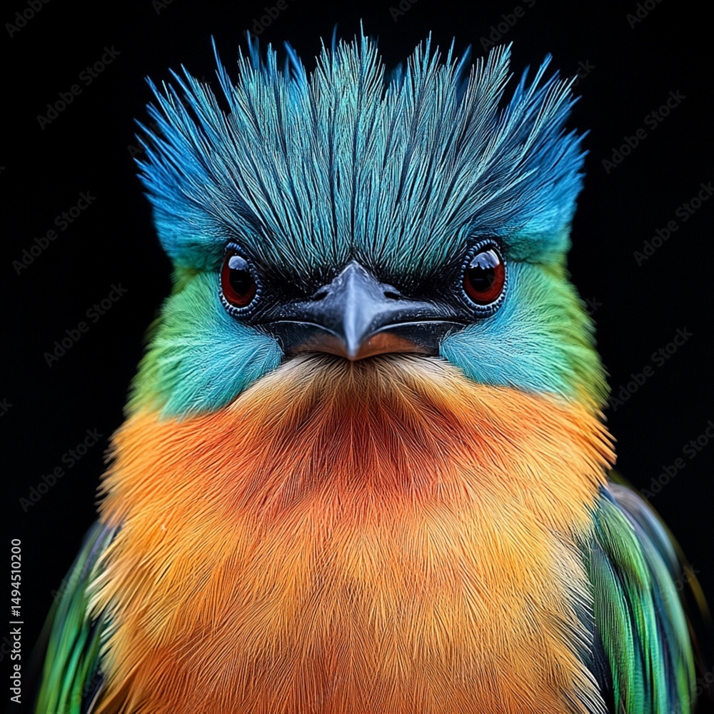 High-resolution frontal view of an Amazonian Motmot (Momotus momota ...