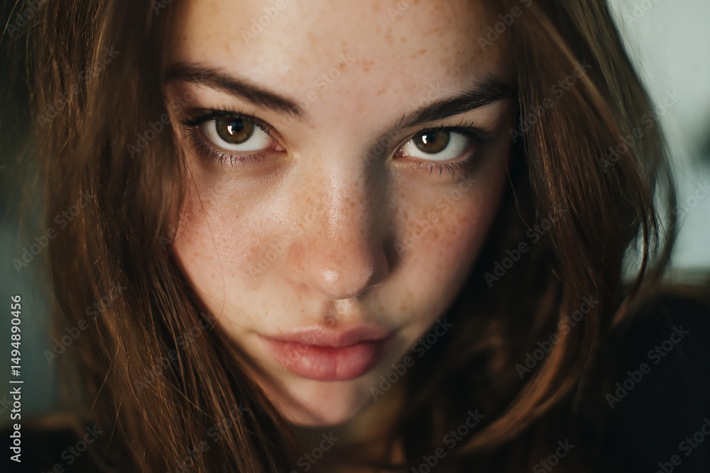 Ultra-Realistic Portrait of Young Woman with Sly Smirk and Raised ...