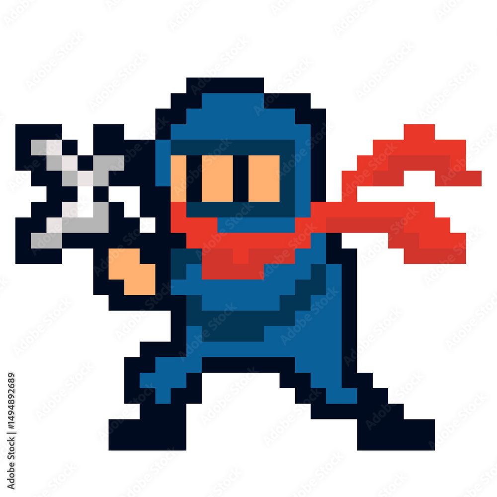 pixel art, ninja, sword, retro game, 8bit, sprite, character, pixel ...