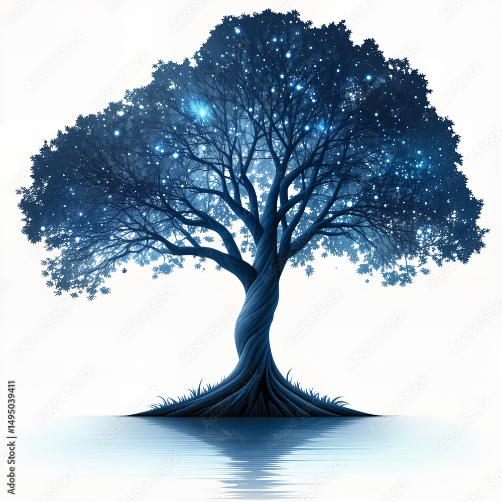 Arbol azul místico lleno de energías limpias, mucho follaje, tronco ...