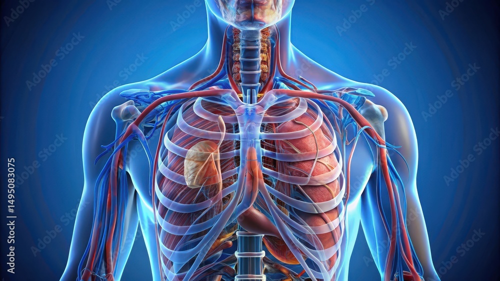 Stock-Illustration „anatomical diagram of thoracic cavity with exposed ...