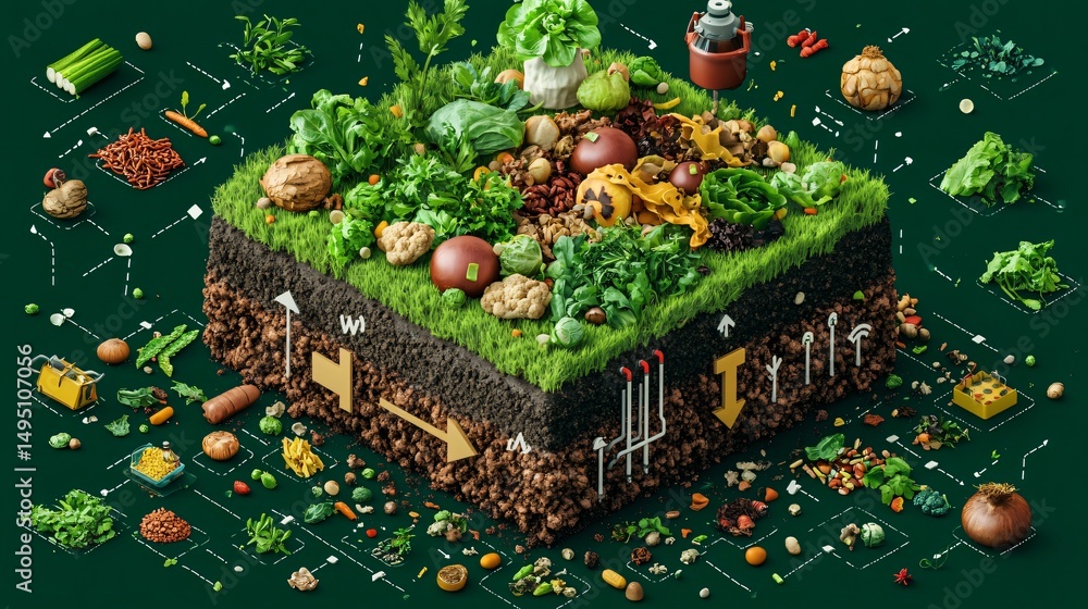 3D isometric flat illustration of organic waste conversion to energy ...