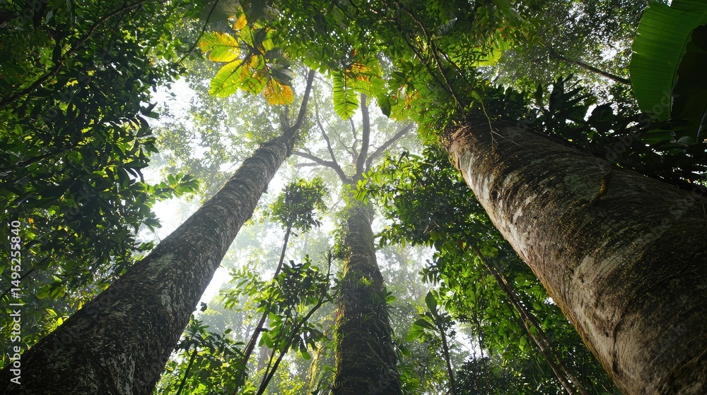 The towering trees of the Amazon Rainforest in Anavilhanas, with vines ...