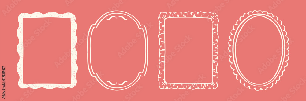 Set whimsical frames with wavy lines, bows, curly ribbons. Hand-drawn ...