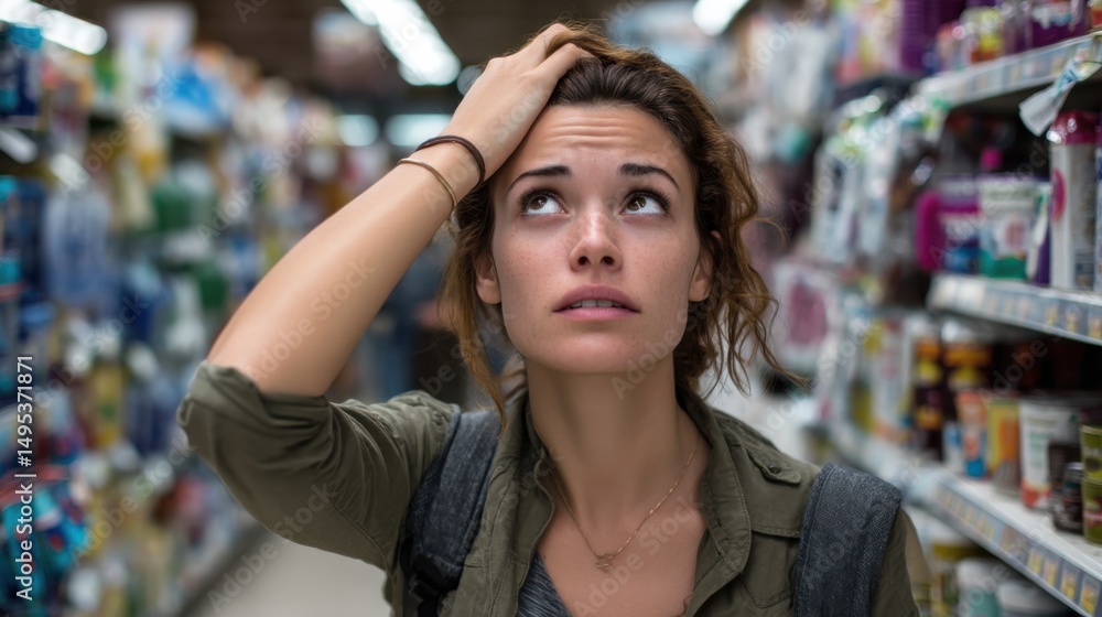Foto de Stock Overwhelmed in the Aisle: A woman is expressing her ...