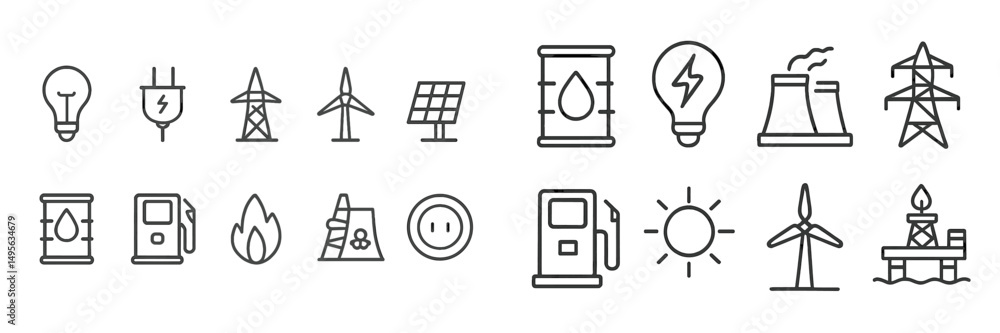 Energy sources illustrated through simple icons representing various ...