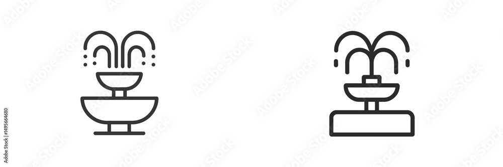 Simple line art of a fountain design with flowing water features at ...