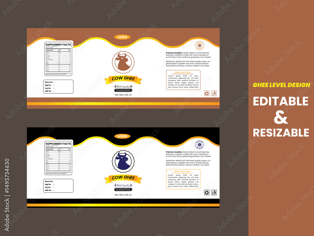 Cow Ghee label design template, Ghee label Packaging and Branding for ...