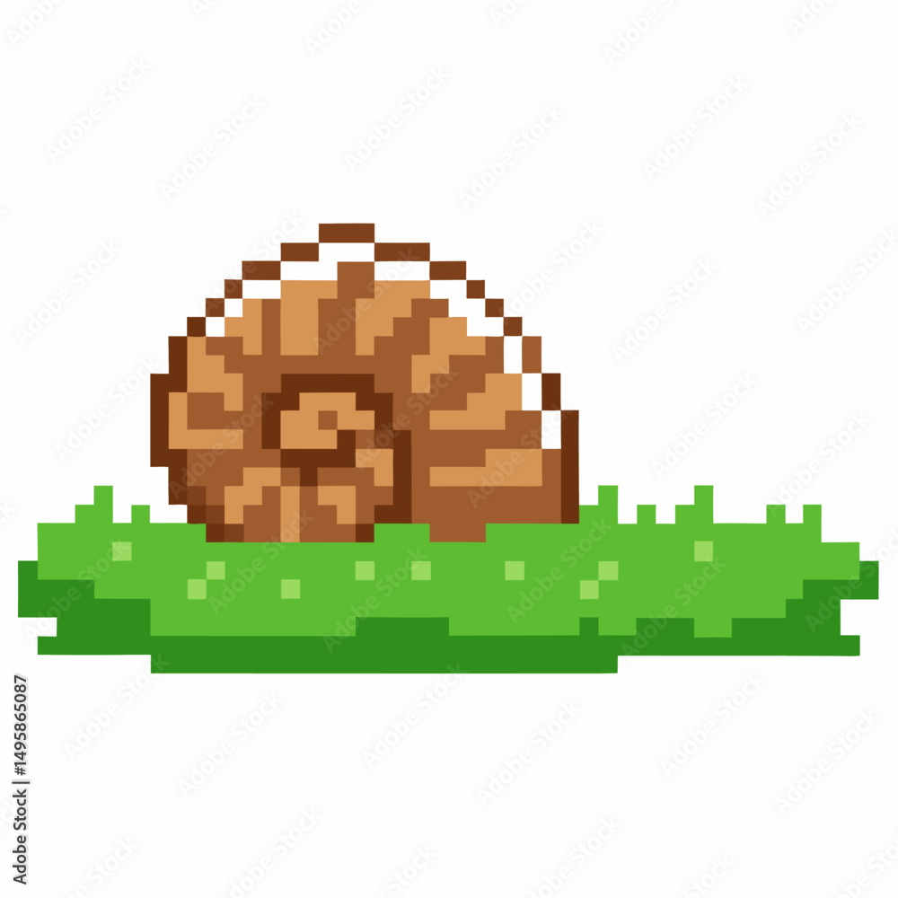 Pixel art ammonite fossil on grass retro gaming style, vintage ...