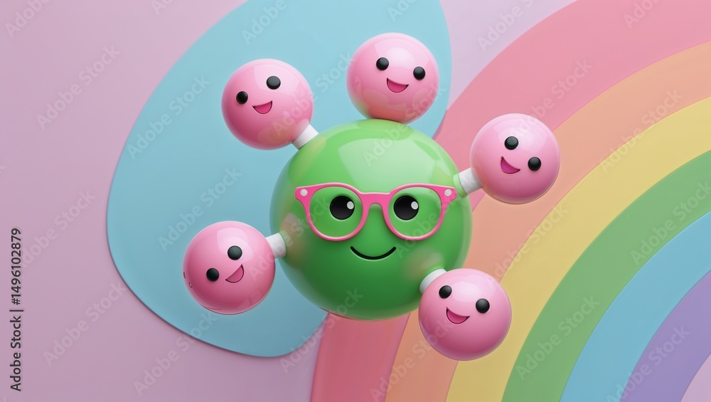 structure of carbon atom with five hydrogen atoms in cartoonish style ...