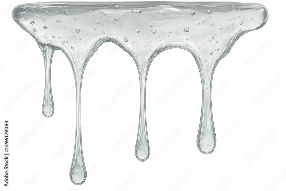 Thick clear slime dripping down with bubbles on transparent background ...