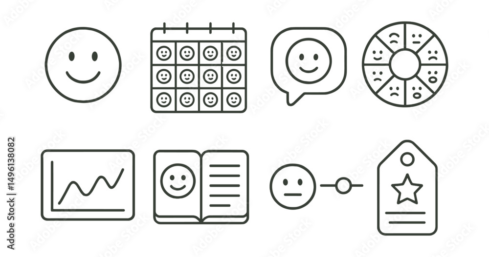Line style icons of emotional check-in tools: mood tracker smiley ...
