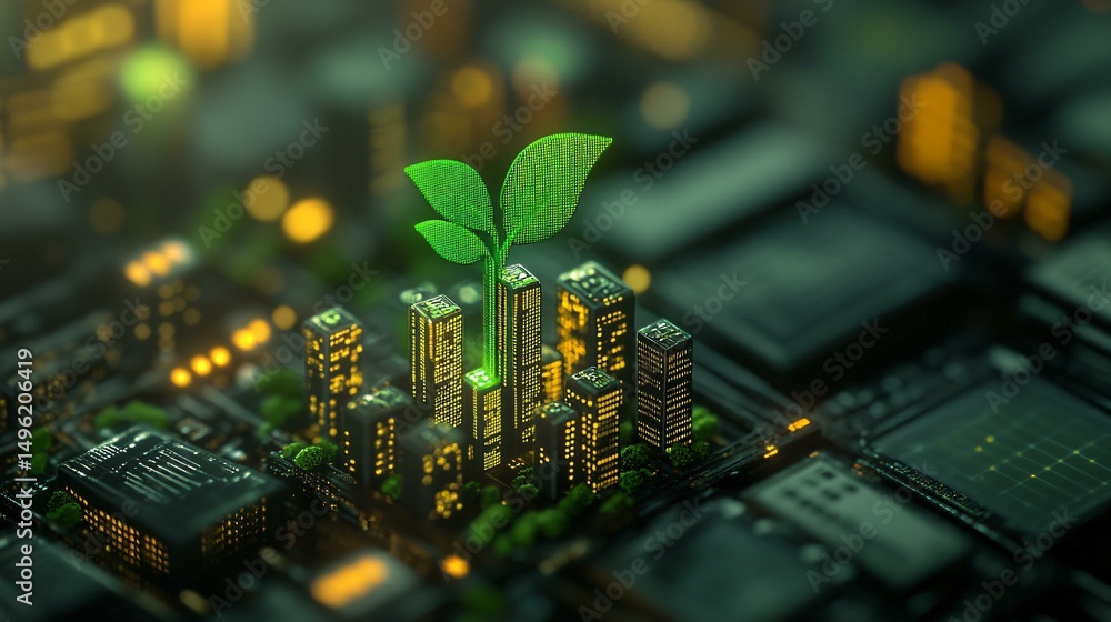 A 3D-printed model of a green city with integrated solar towers and ...